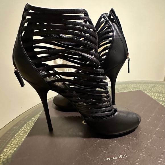 Gucci | Shoes | Gucci Womens Black Leather Exotic Stilettos Heels Shoes ...